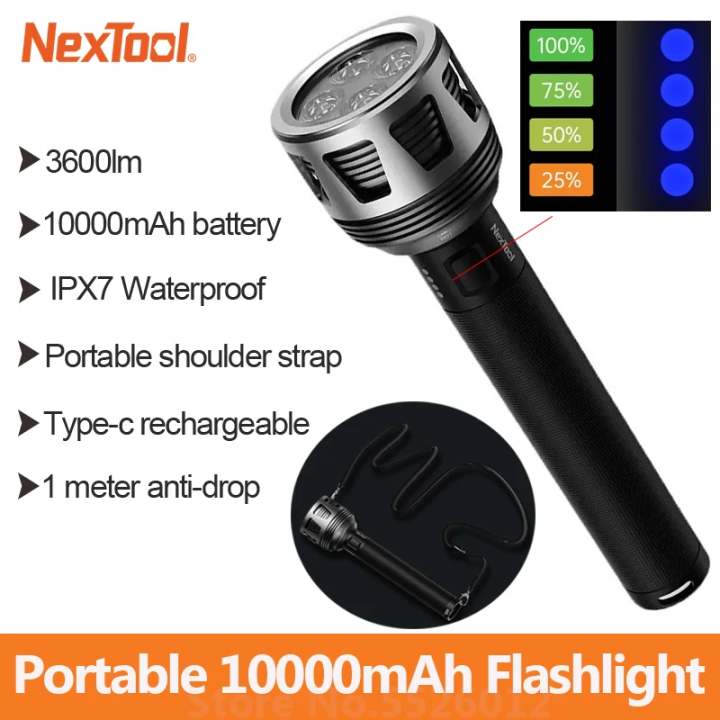 NEXTOOL THUNDER SEARCHING RECHARGEABLE FLASHLIGHT TORCH 3600LM 450M 5 ...