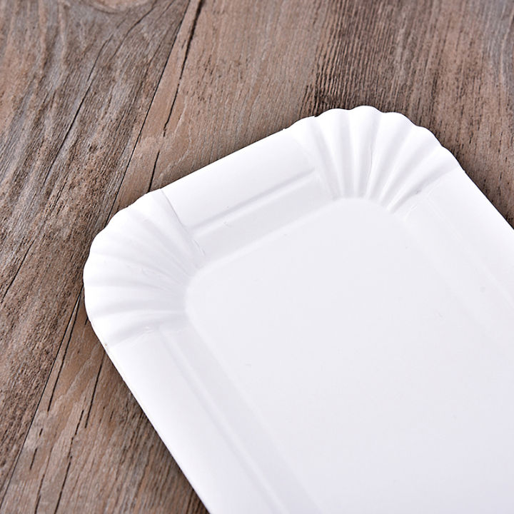 50/100pcs Rectangular Cake Tray White Paper Plate Disposable Dinner ...
