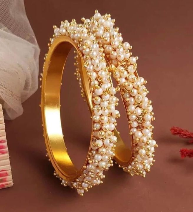 Traditional Indian Bollywood Gold Plated Pearl Beaded Bangle Bracelet ...