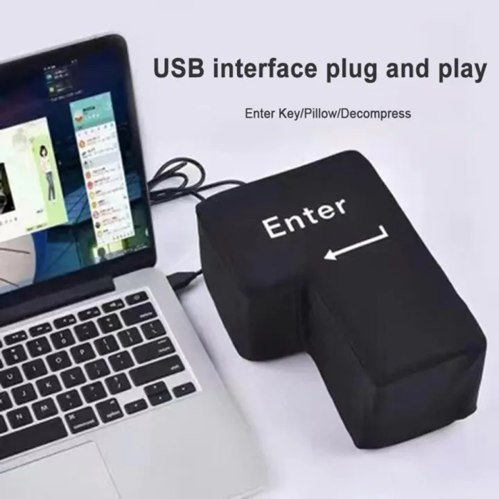 Anti-Stress Computer Huge Enter Key Big USB Keyboard Vent Button Pillow ...