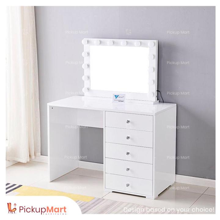 Vanity Desk, Makeup Vanity Table with Mirror LED Lights, Storage, Drawers, Multifunctional White ...