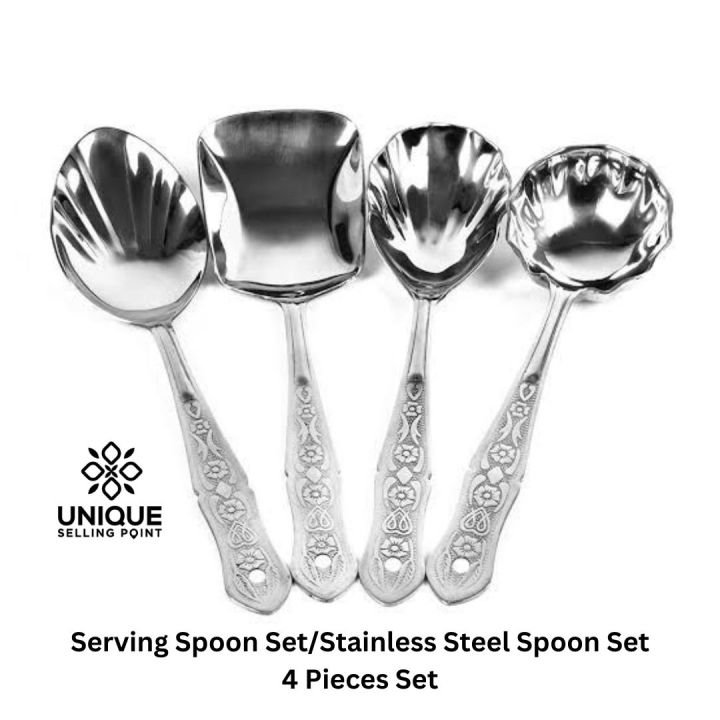 Serving Spoon Set/Stainless Steel Spoon Set-4 Pieces Set | Daraz.com.bd