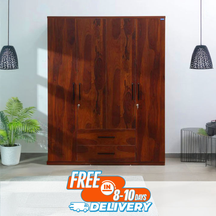 Urban Cherry Secure 4-Door Almirah, Partex MDF Laminated Board Wardrobe ...