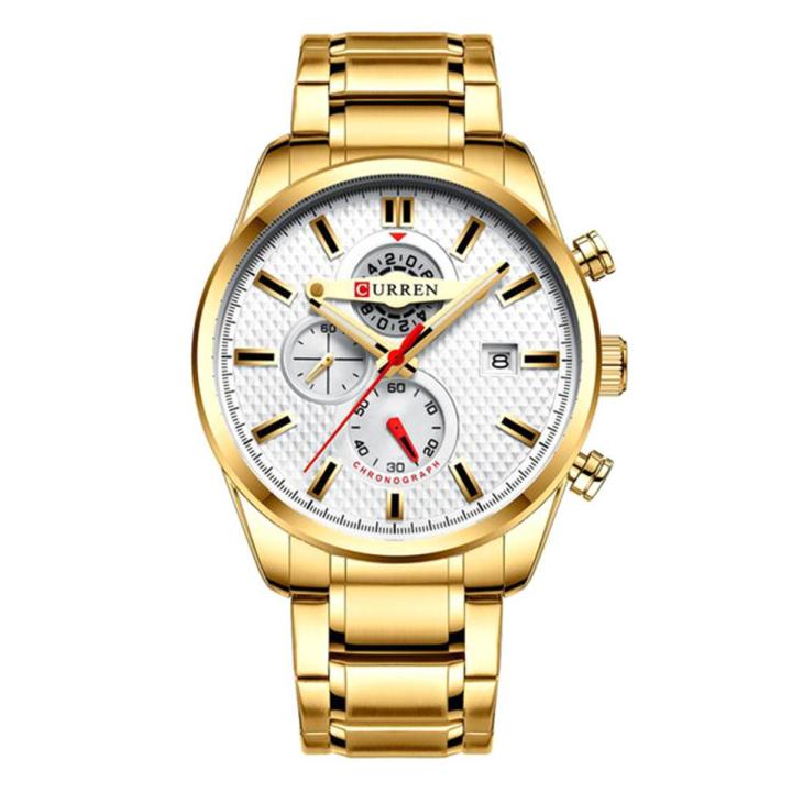 CURREN 8352 Golden Stainless Steel Chronograph Watch For Men - White ...