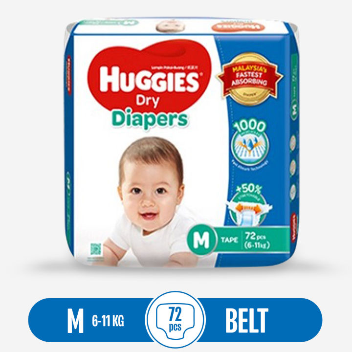 Huggies Disposable Dry Belt Diaper Medium (M) (6 - 11 Kg) -72 Pcs ...