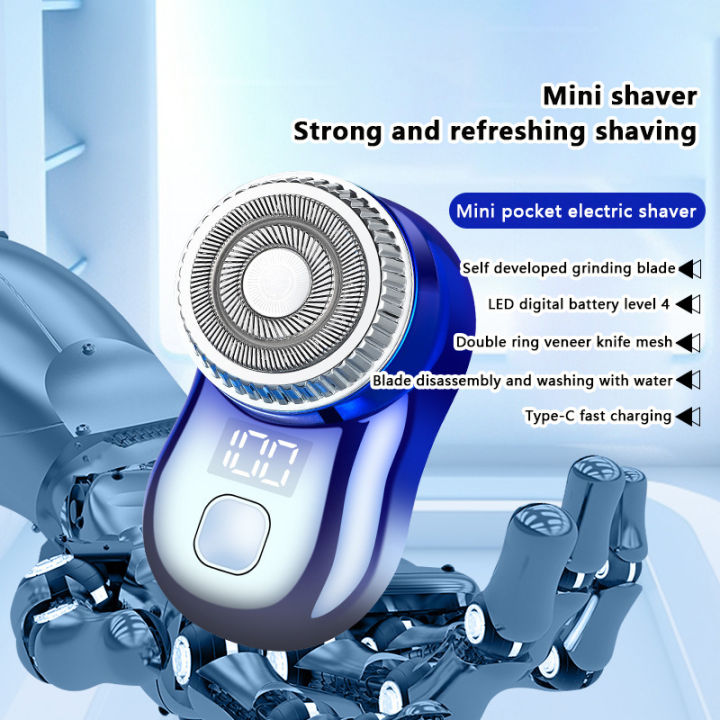 Men's Mini Electric Travel Shaver Double Ring Face Beard Razor LCD ...