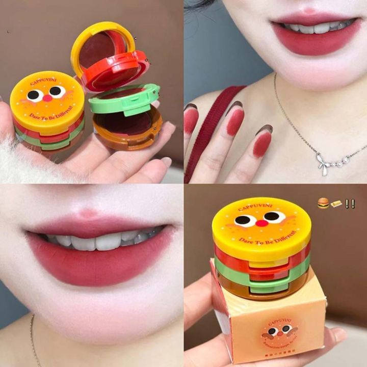 Cute 9-Color Butter Burger Lip Mud Cute Easy To Apply Matte Lipstick ...