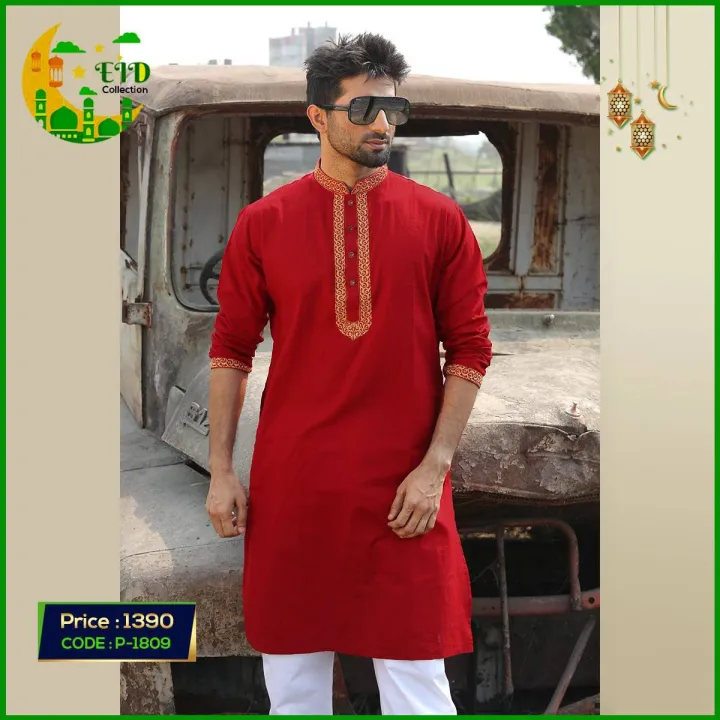 New Stylish Semi Long Cotton Indian Panjabi for Men | Daraz.com.bd