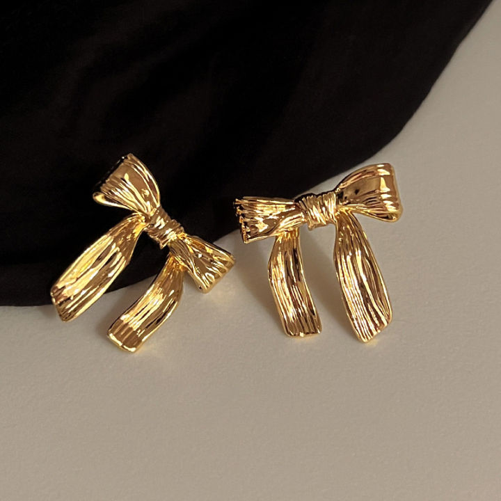 Stainless Steel Metal Bowknot Bow Stud Earrings Gold Silver Color Trendy Charm Versatile Trendy ...