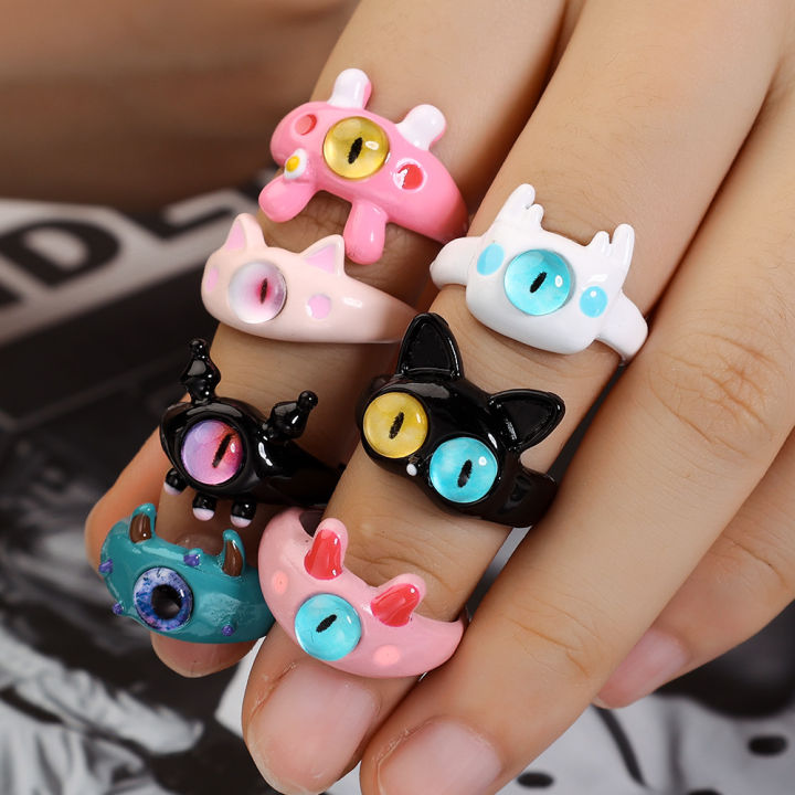 Quirky Black Cat Little Monster Ring Big Eyes Sweet Cool Cartoon Cute ...