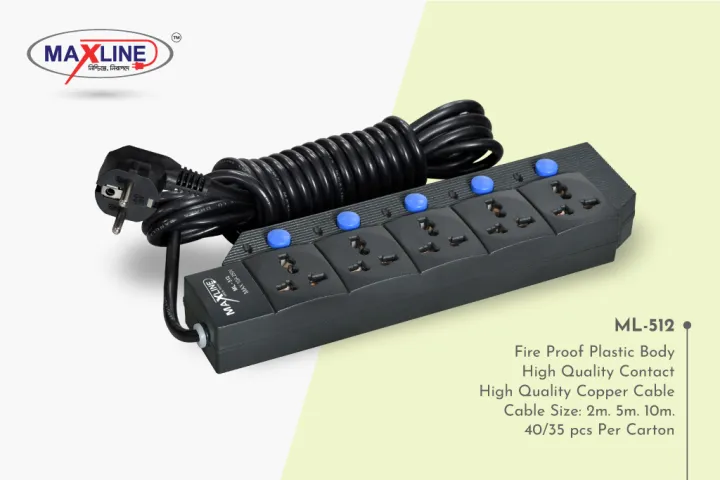 Maxline 5 Way Multi Extension Socket Model: ML-512-10 Miter Wire/33 Fit ...
