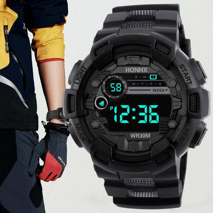 Digital Watch LED Display Waterproof Male Wristwatches Luminous Wrist ...