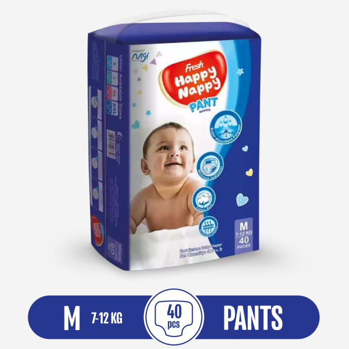 Fresh Happy Nappy Pant Style Disposable Diapers M Size (7-12kg): 40pcs ...