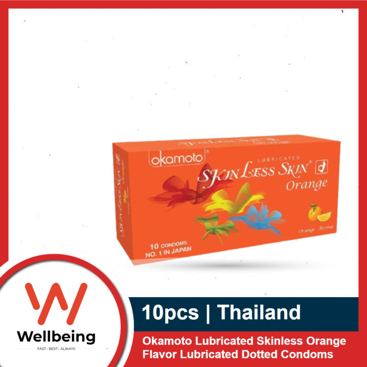 Okamoto Lubricated Skinless Orange Flavor Lubricated Dotted Condoms for ...