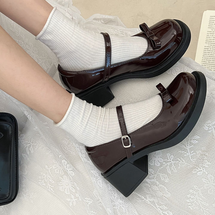 French Retro High Heel Mary Jane Shoes Women's 2024 New Summer Bow ...