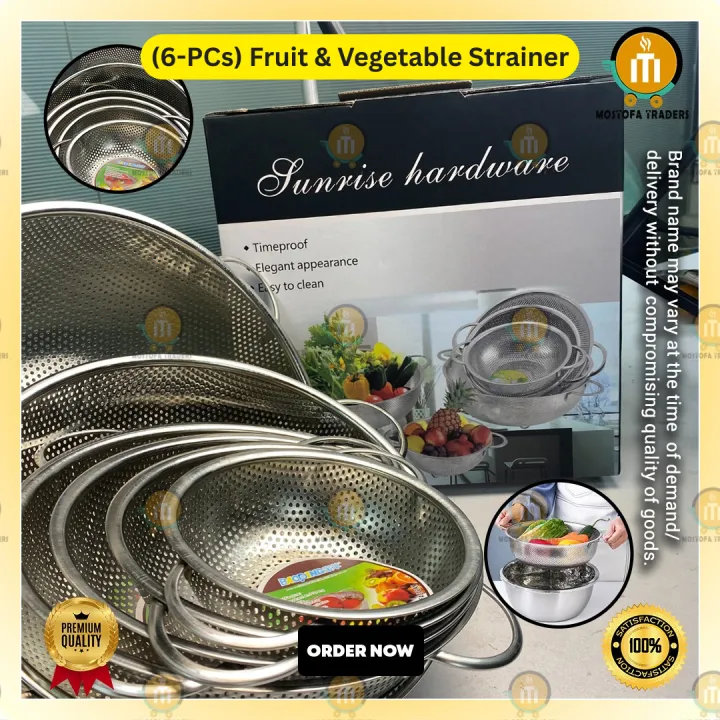 Stainless Steel Colander Set (6 PCs) – Multi-Size Perforated Bowls for ...
