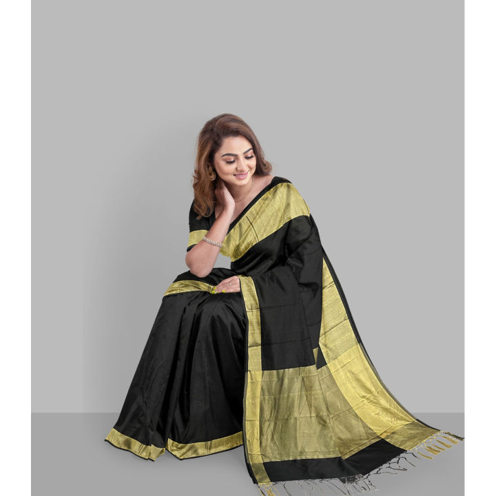 Tangail Tat Saree-Half Silk-Black Gold-1Pic - Sari | Daraz.com.bd