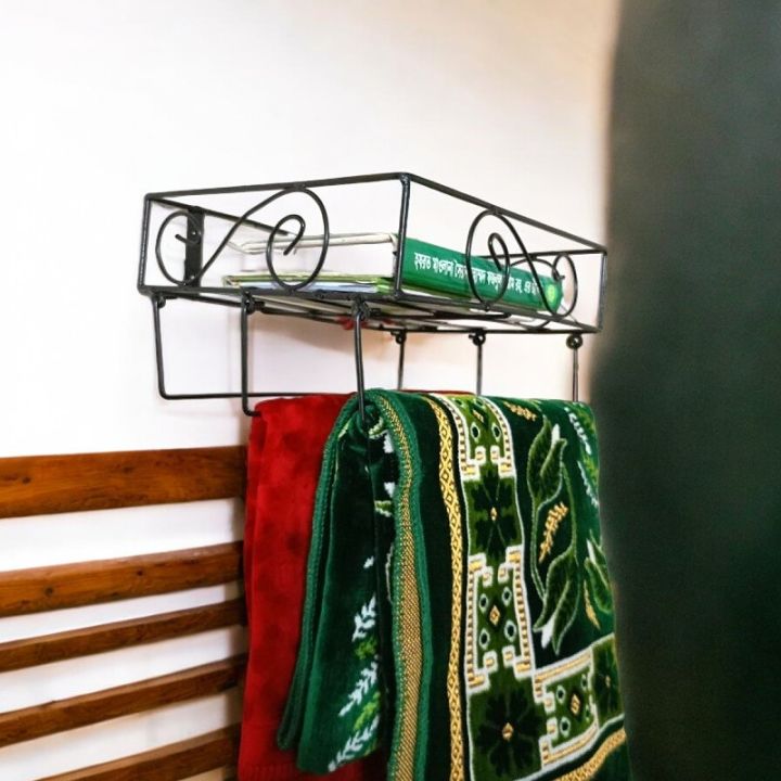 Black Metal Wall Mounted Quran Stand and Jaynamaz Shelf – Comes with 3 ...