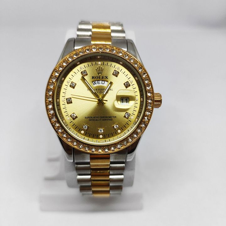 KUS WR0012 Day Date Premium Quality Wrist Watch For Men Silver Golden ...
