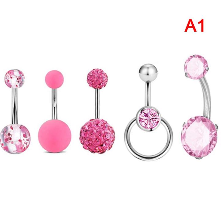 5pcs/lot Sexy Stainless Steel Belly Button Rings Set Zircon Soft ...
