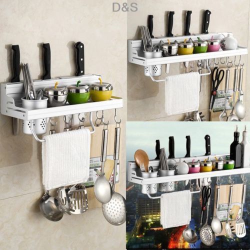 Wall Mounted Kitchen Rack With Knife Rack-Silver Color | Daraz.com.bd