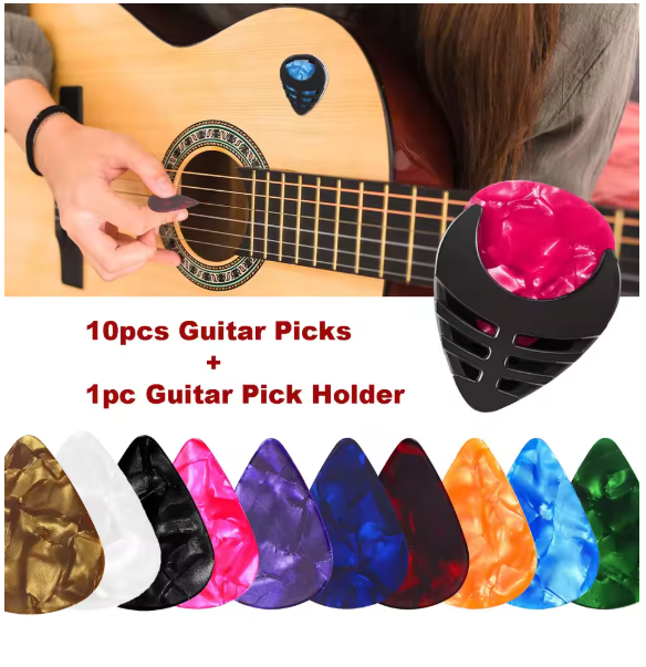 10 Pcs Random color Guitar Picks For acoustic Guitar with 1 pcs Holder ...