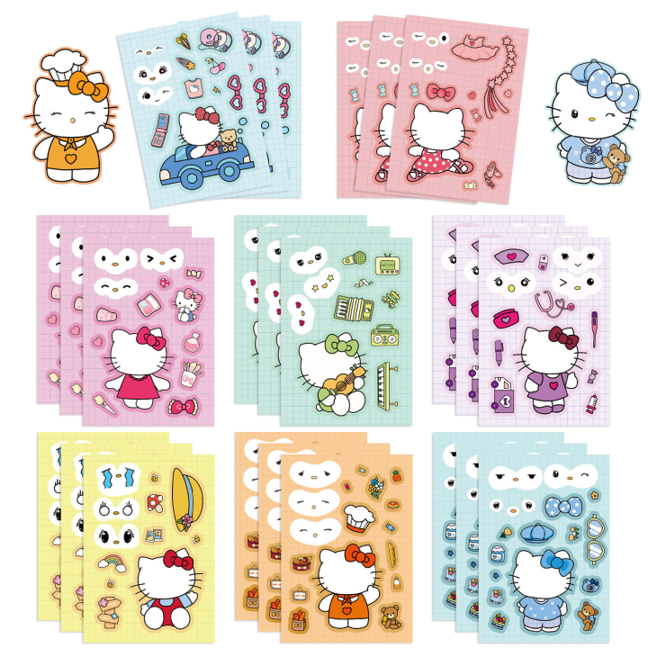 8 Sheets Sanrio Hello Kitty Puzzle Stickers Kawaii Cartoon Anime Make A ...