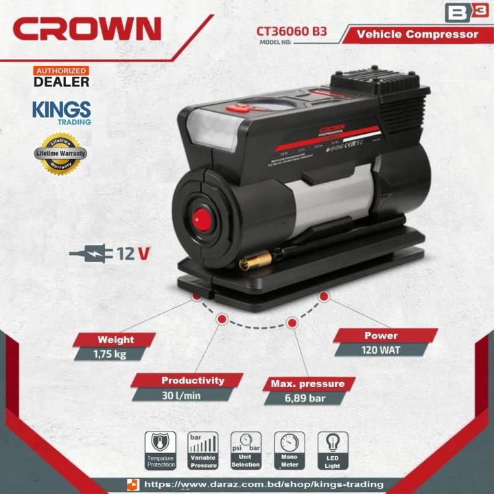 CROWN Vehicle Compressor Air Inflator CT36060 - Kings Trading | Daraz ...