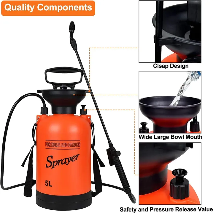 Garden Pump Sprayer 5L with 2 Different Nozzles Adjustable Shoulder ...