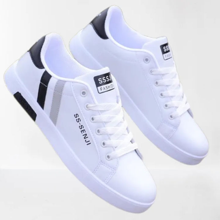 Sneakers for men white plain lace up trendy model classic shoes ...
