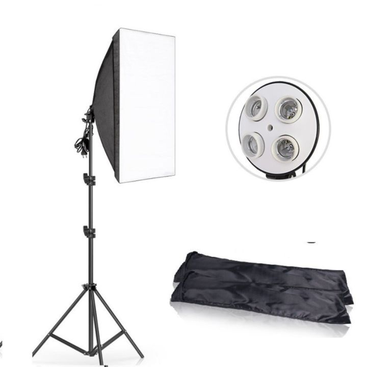 Professional 4-in-1 E27 Lamp Holder Studio Softbox Light Kit (Black) with 60x60cm Stand Included ...