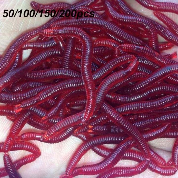 50pcs-200pcs Bream Trout Tackle Fishy Smell Fishing Lure EarthWorm Worm ...