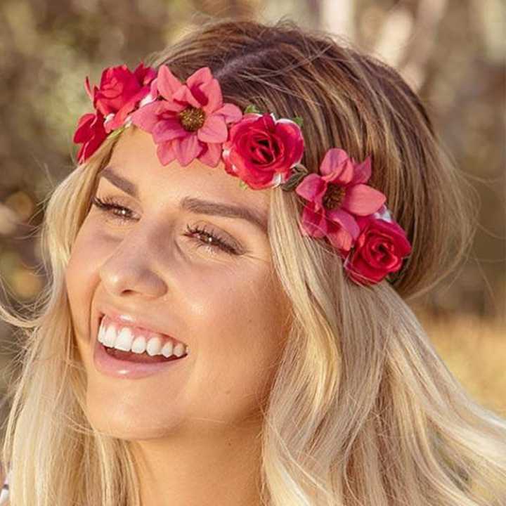 Bridal Flower Crown Wedding Floral Rope Headband Garland Girls Elastic ...