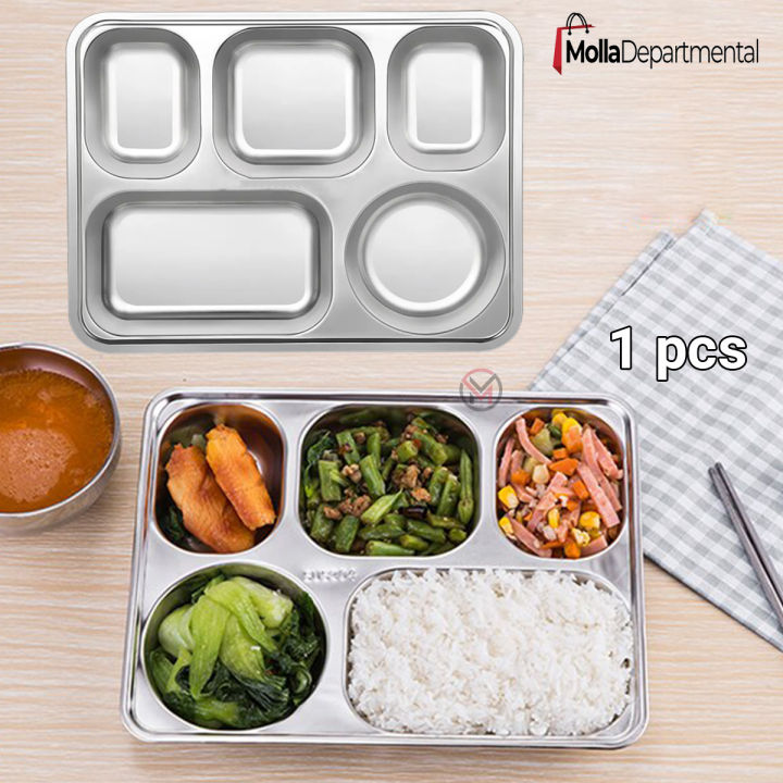 1 pcs stainless steel rectangular shape dinner plate sub-grid children ...