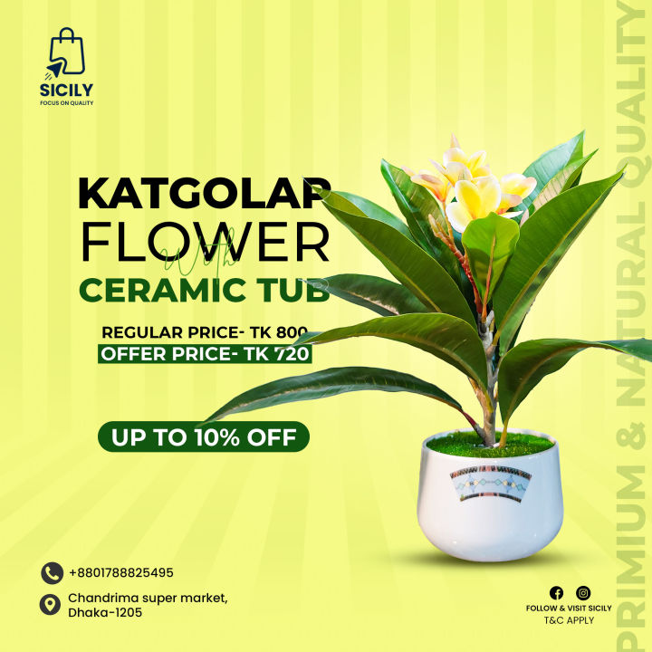 Katgolap Flower with Ceramic Tub (KFCT-0102)Yellow | Daraz.com.bd
