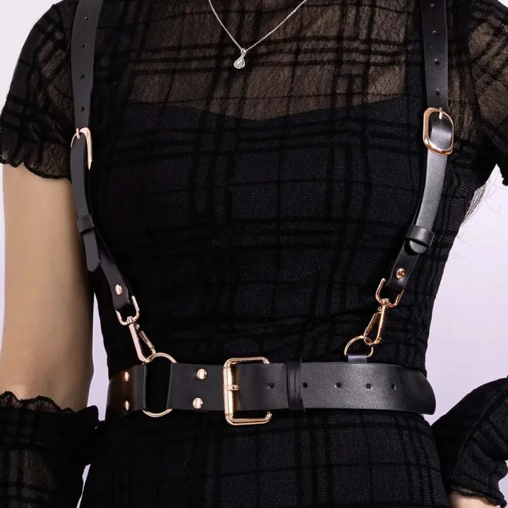 Women Fashion Harness Pu Leather Adjustable Studded Decor Harness Women ...