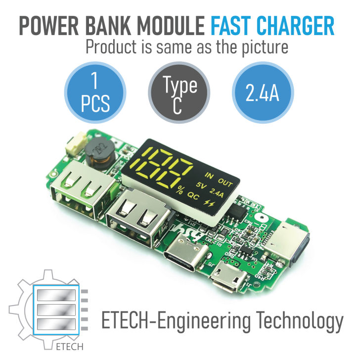 LED Dual USB 5V 2.4A Mini Type-C Power Bank Module 18650 Fast Charger ...