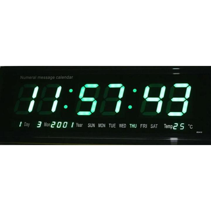 Digital LED Wall Numeral Clock B2410 Temperature Office Hall Exams Days ...