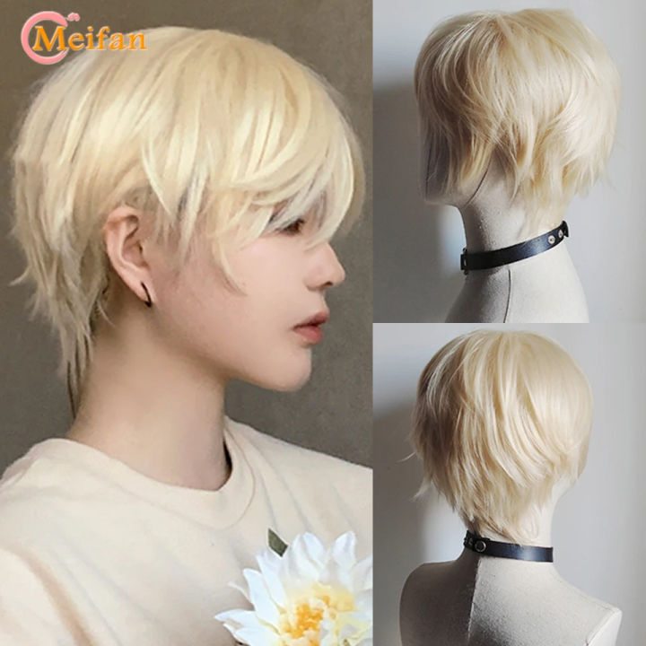 MEIFAN Synthetic Short Cosplay Lolita Anime Men Wig Male Straight Hair ...