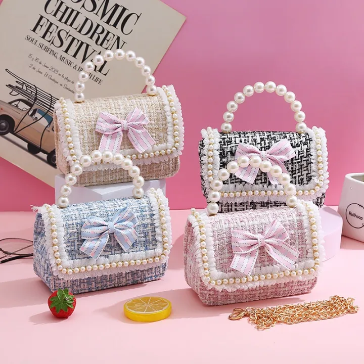 2023 New Girls Princess Crossbody Bag Cute Bowknot Kids Linen Purses ...