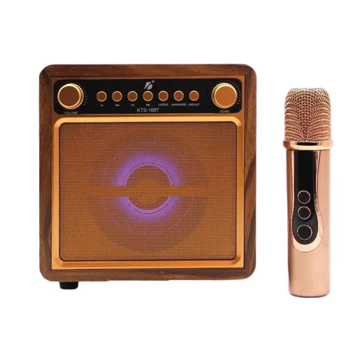 KTS-1687 4 inch Copper Wooden iKARAOKE BOX Speaker Wireless Portable ...