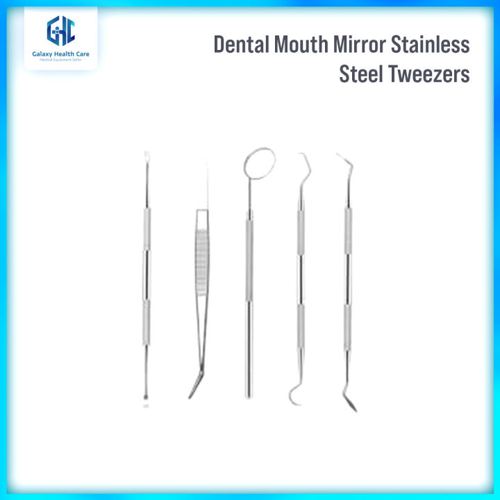 Dental Mouth Mirror Stainless Steel Tweezers Elbow Probe Dentist ...