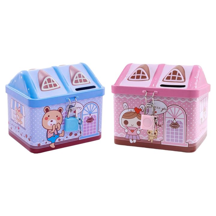 Coin Bank Cartoon Small Cash Box with Key Lock for Desktop Living Room ...