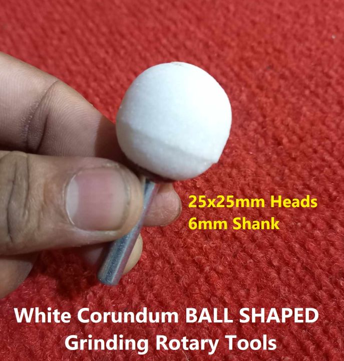 WHITE Corundum BALL SHAPED 6mm Shank 25x25mm Heads Abrasive Mounted ...