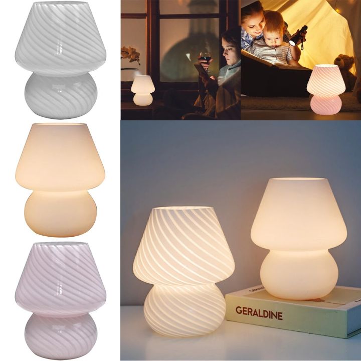 Mushroom LED Bedside Night Lamps Ins Style Striped Mushroom Lamp Murano ...
