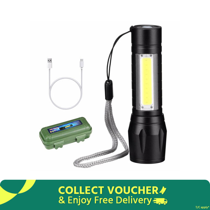 Rechargeable Flashlight Torch LED USB Portable Torches 4 Modes Mini ...