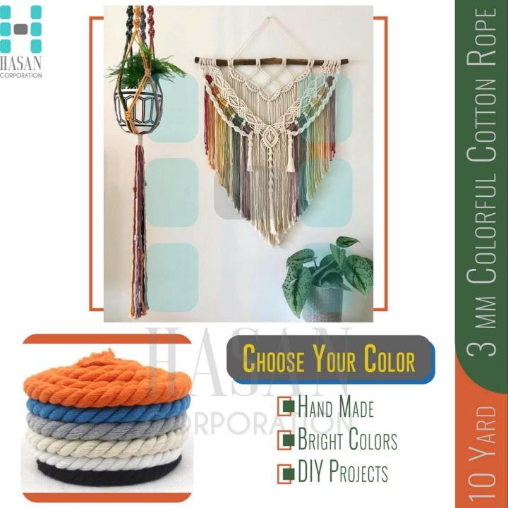 10 Yard 3mm Colorful Handmade Cotton Rope Gardening DIY Crafting ...