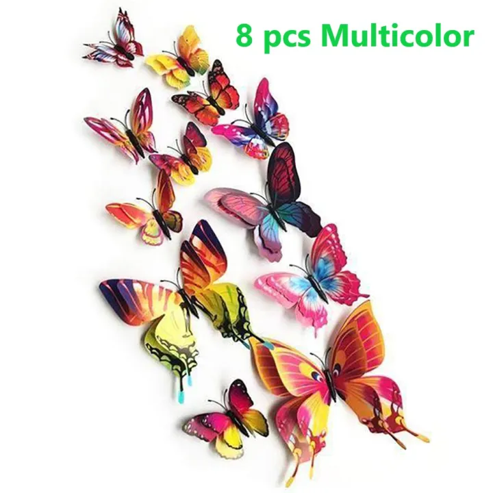 8Pcs Double Layer 3D Butterfly/Bird/Peacock Wall Stickers Home Room ...