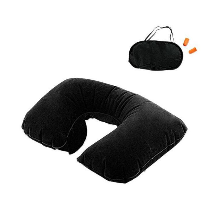 New 3 In 1 Travel Set Neck Pillow And Eye Mask And Ear Plug - Black ...
