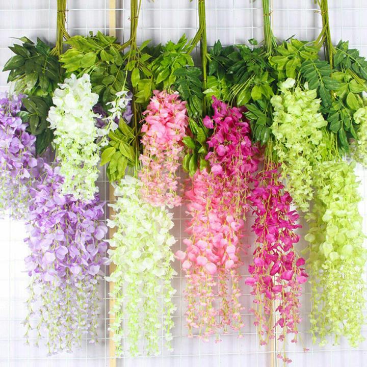 Artificial Silk Fake Flower Garland Vine Wisteria Leaf Hanging ...